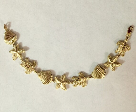 14K solid gold ocean life: turtle shell & star fish Hawaii | Etsy