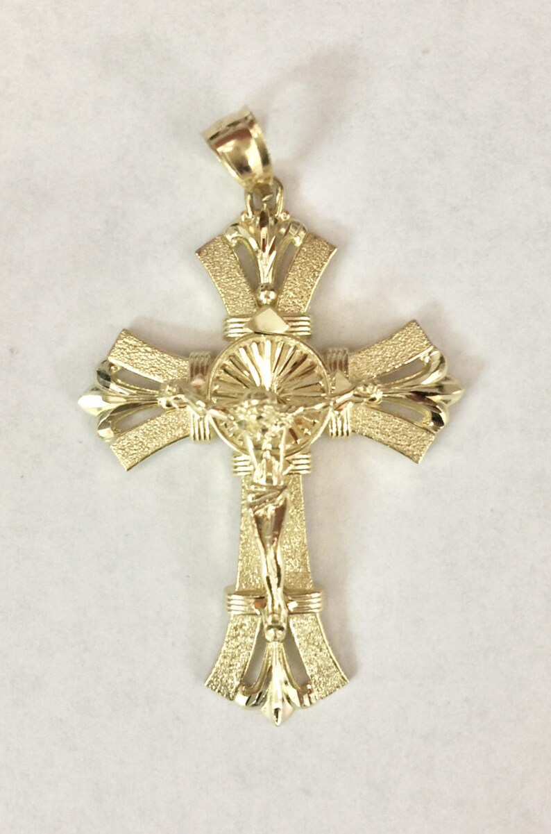 14k solid gold Jesus cross crucifix charm pendant | Etsy