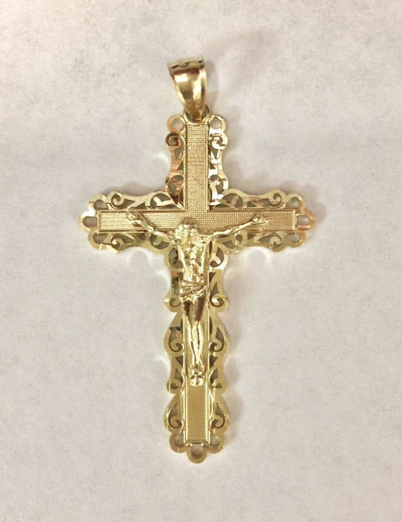 14k Solid Gold Jesus Cross Crucifix Charm Pendant - Etsy