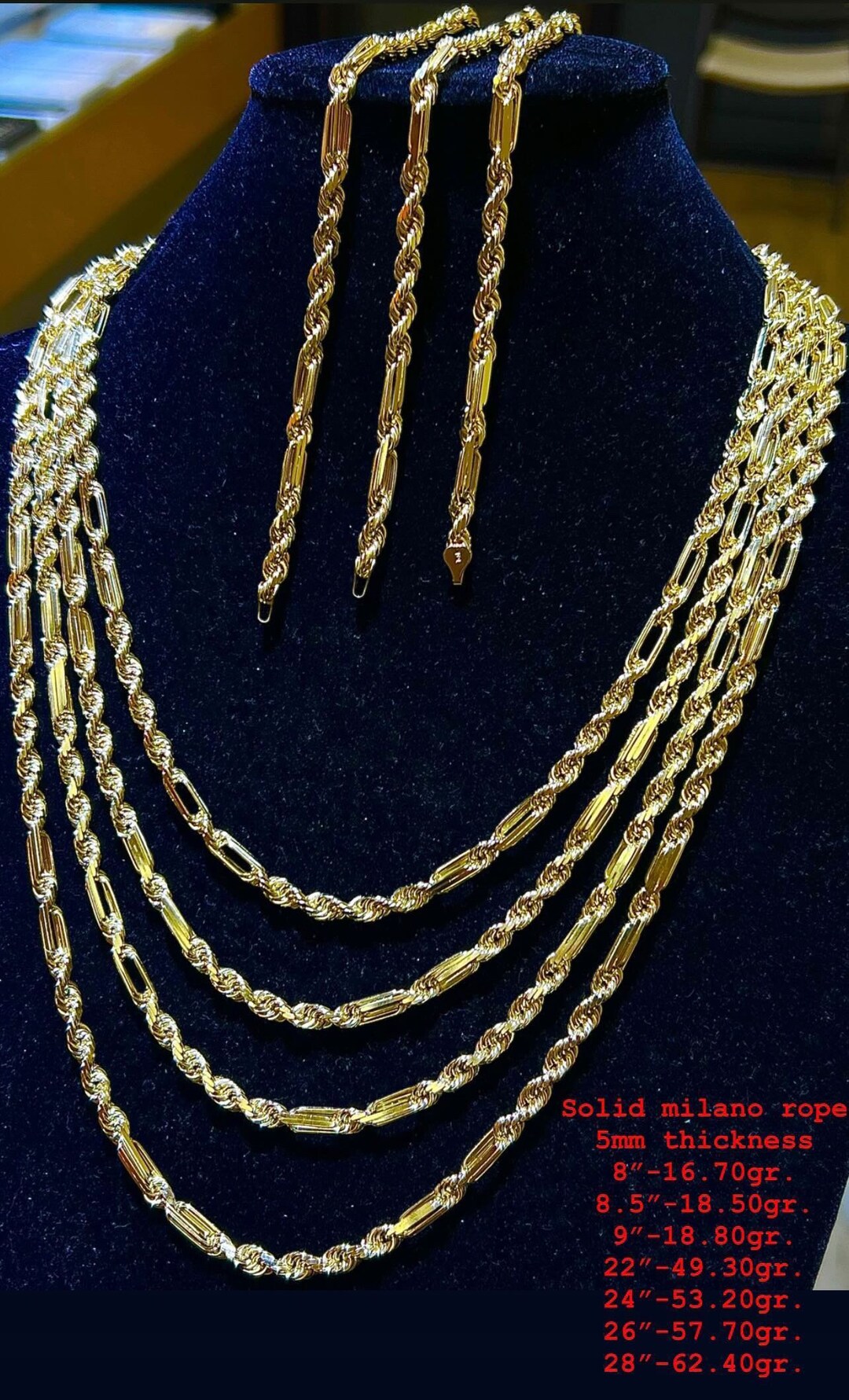 14K Solid Gold Italian Milano Rope Chain Necklace 24 5mm - Etsy