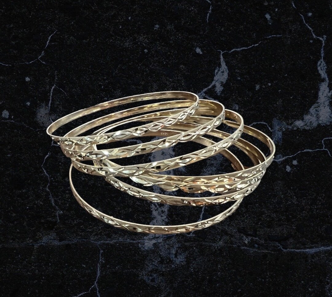 14k Yellow Gold Seven Days Diamond Cut Bangle Bracelet Size - Etsy