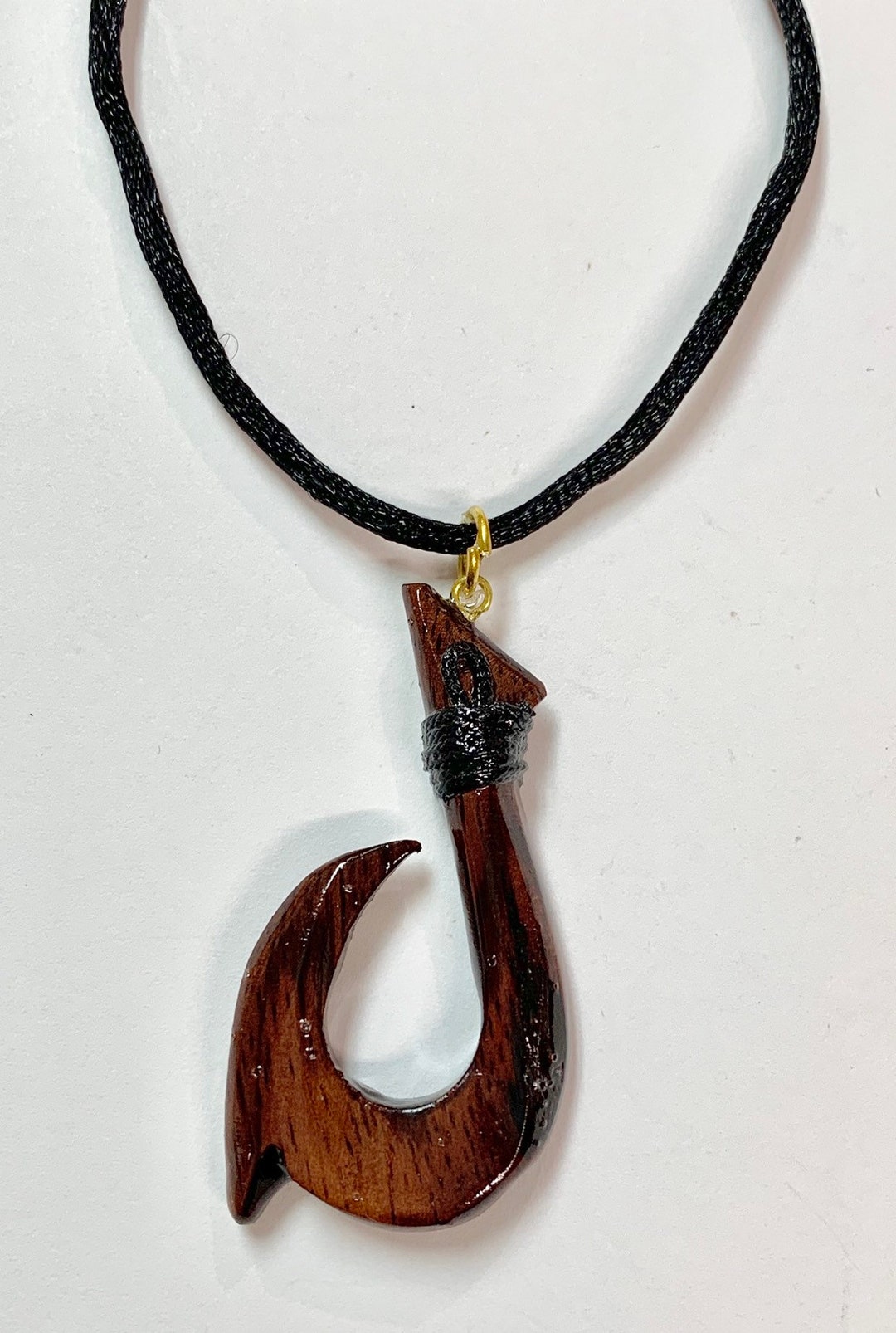 Adjustable Koa Wood Fish Hook Men's Black Necklace - Etsy