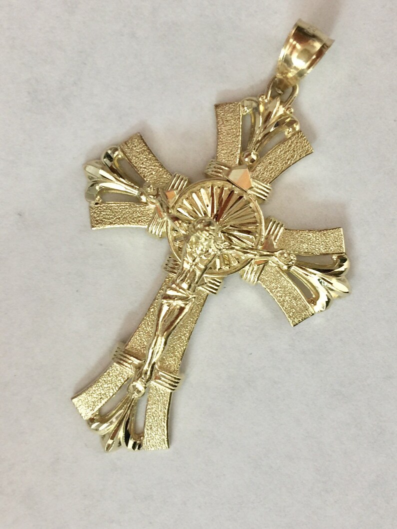14k solid gold Jesus cross crucifix charm pendant | Etsy