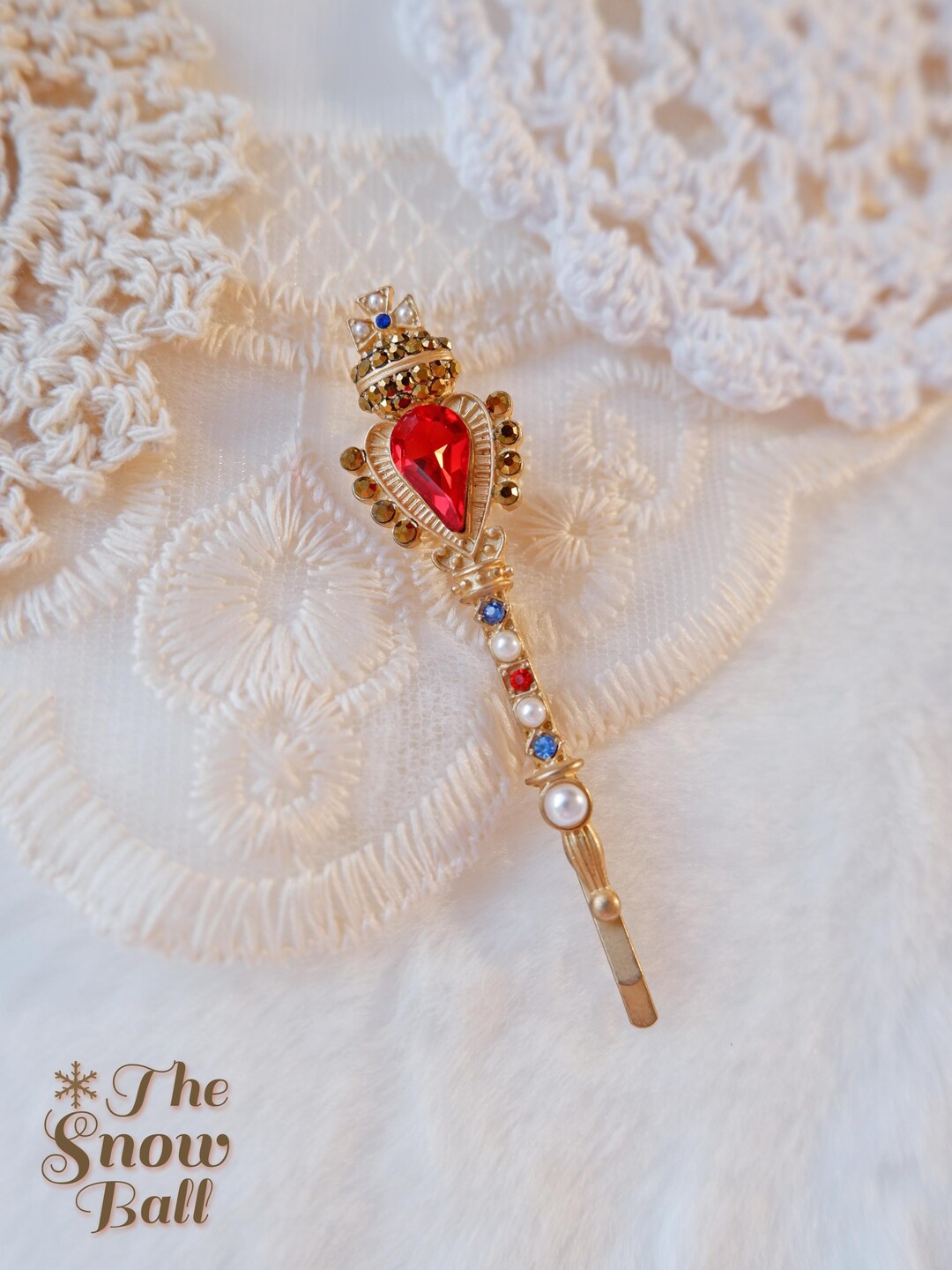 Rococo Hair Pin • Vintage Royalcore Hair Accessory • Red Gem Baroque ...