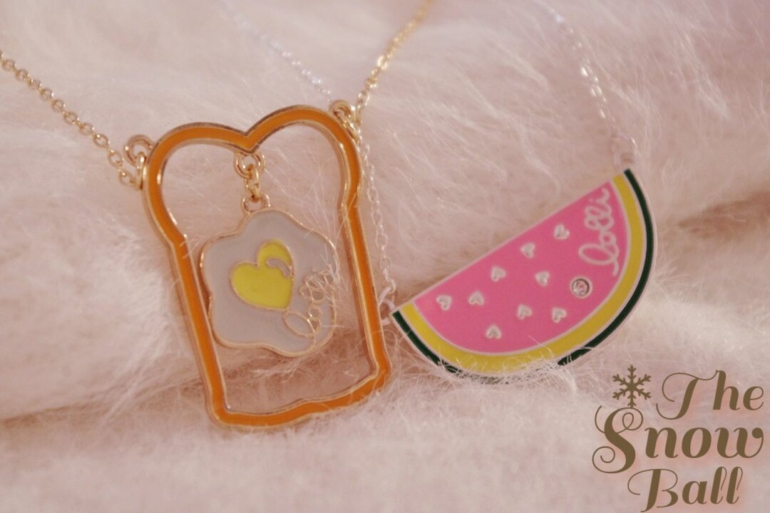Cute Sliced Bread Poached Egg Watermelon Pendant Necklace Kawaii ...