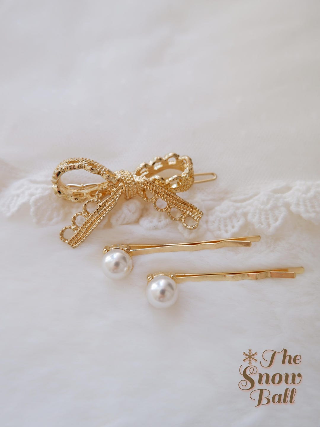 Gold Rococo Bow Hair Clip Set • Pearl Bobby Pins • Coquette Baroque ...