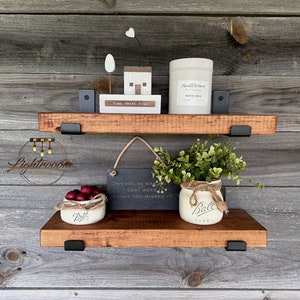 HEAVY DUTY Rustic Floating Shelf With J Shape Flat Brackets, Robust ...