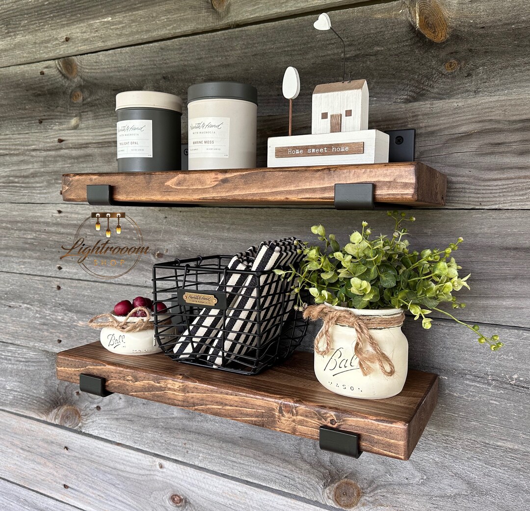 HEAVY DUTY Rustic Floating Shelf With J Shape Flat Brackets, Robust ...