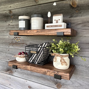 HEAVY DUTY Rustic Floating Shelf With J Shape Flat Brackets, Robust ...