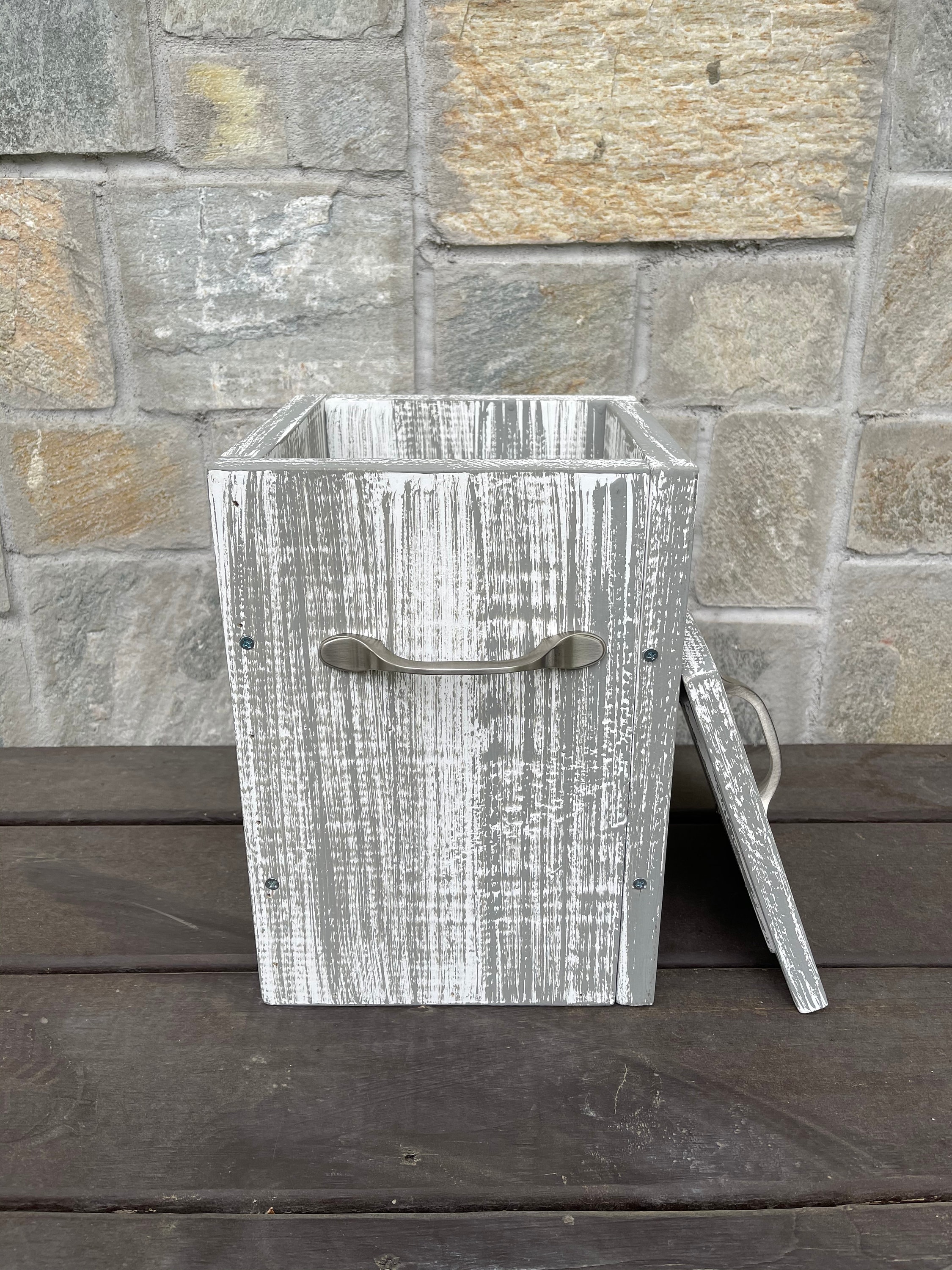 GRAY on WHITE BASE Rustic Garbage Can, Bathroom Trash Can, 2 Sizes ...