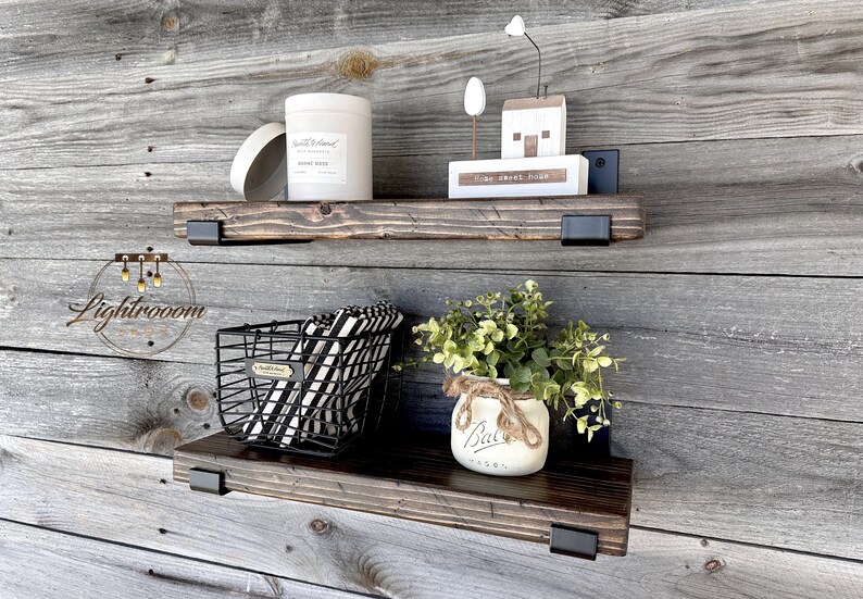 HEAVY DUTY Rustic Floating Shelf With J Shape Flat Brackets - Etsy
