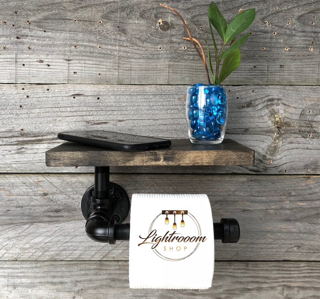 Industrial, Rustic TP Holder With Shelf, Bathroom Accessories, Paper ...