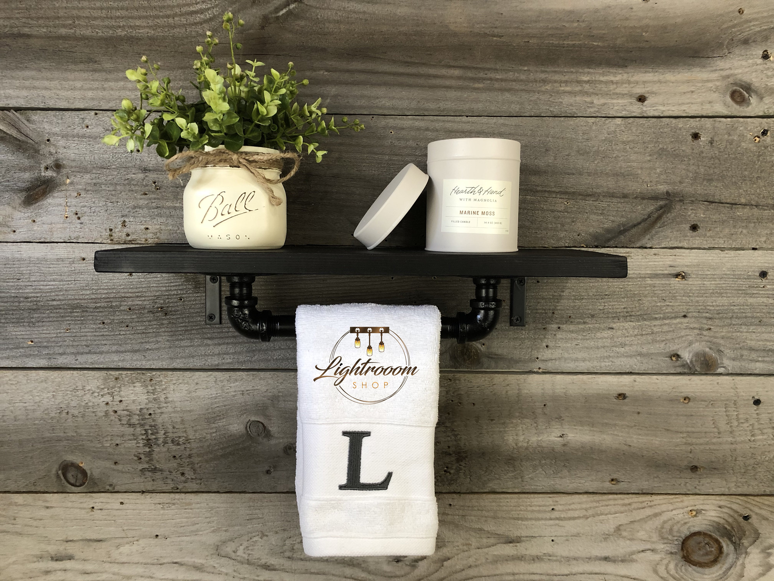 55 Deep Towel Bar With Shelf Industrial Rustic Pipe | Etsy