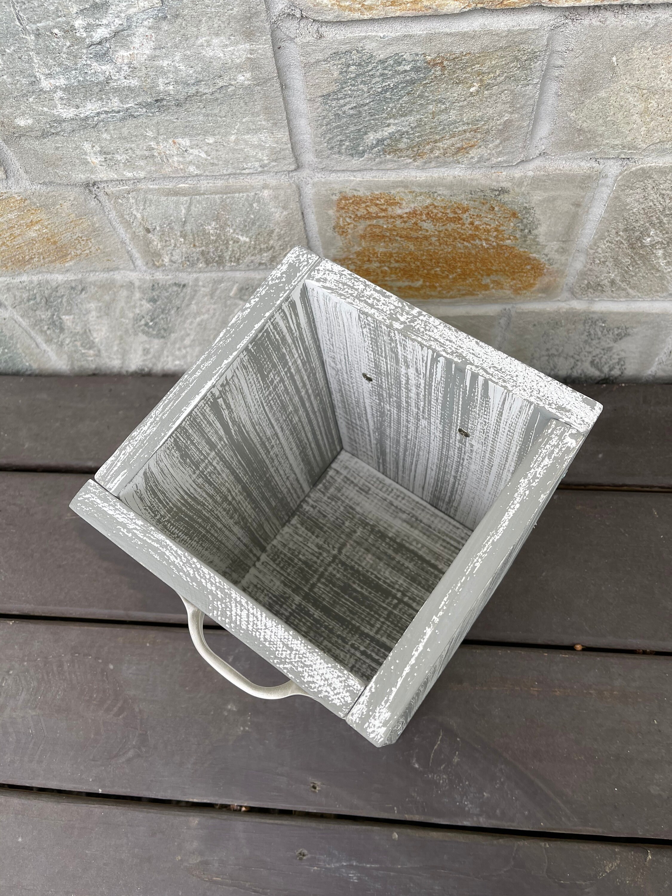 GRAY on WHITE BASE Rustic Garbage Can, Bathroom Trash Can, 2 Sizes ...