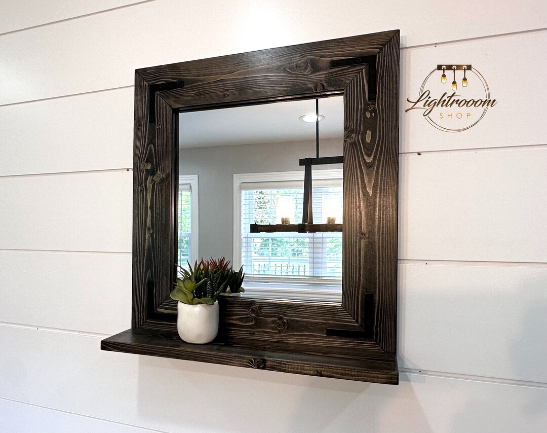 Bathroom Mirror With 3.5" Deep Shelf,farmhouse Rustic Entryway Mirror ...