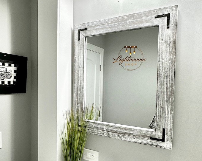 WHITEWASH Mirror, Wood Framed Mirror, Rustic Wood Mirror, Bathroom ...