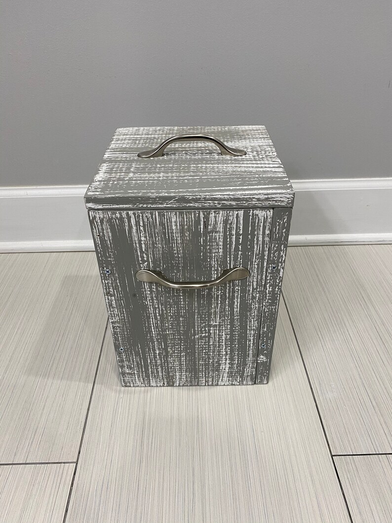 GRAY on WHITE BASE Rustic Garbage Can Bathroom Trash Can 3 | Etsy
