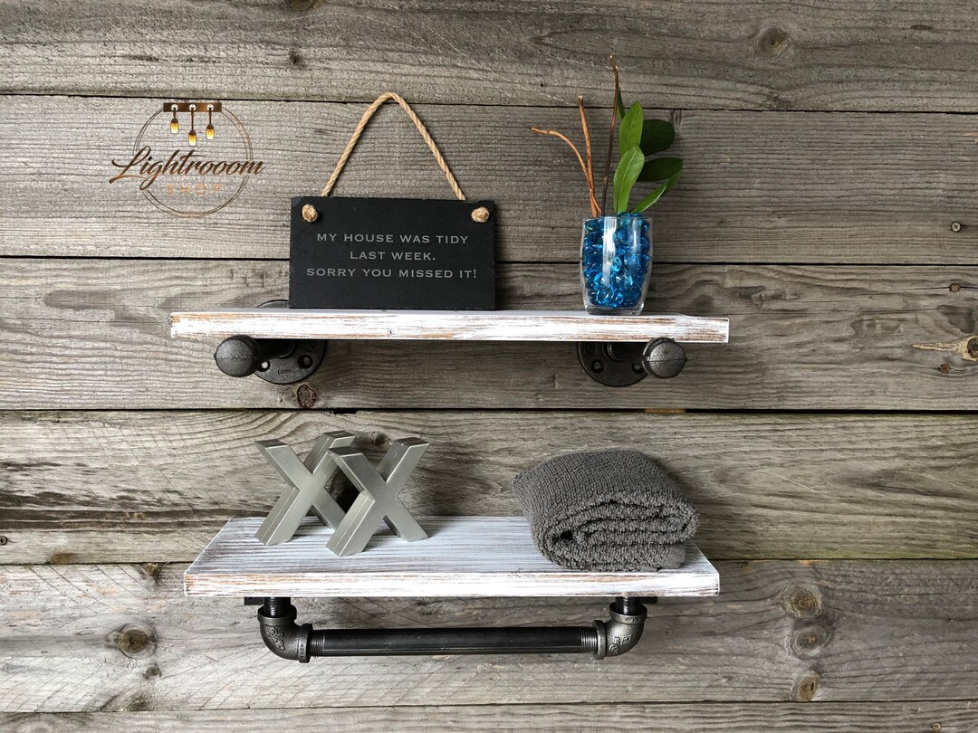 5.5" Deep SET Towel Rack With Bar and Extra Top Shelf With Brackets ...