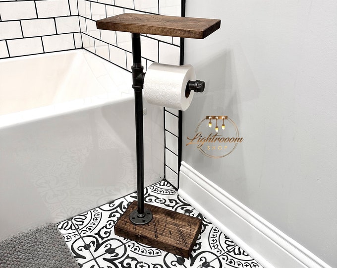 HEAVY BASE Toilet Paper Stand With Shelf, 22 Wood Colors, Phone Holder ...