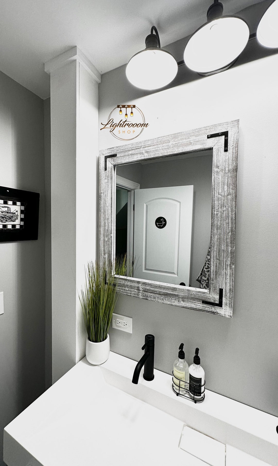 WHITEWASH Mirror,real Wood Frame Mirror,rustic Feel,bath Wall Mirror ...