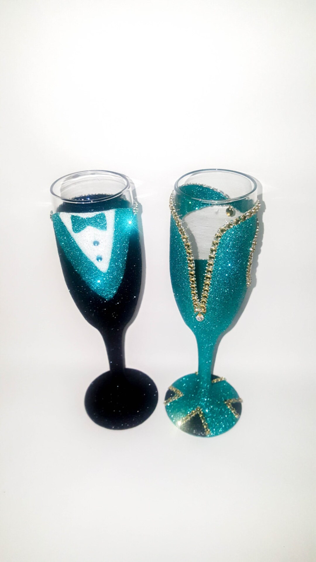 Prom Glitter Glasses, His and Hers Toasting Flutes, Wedding Champagne ...