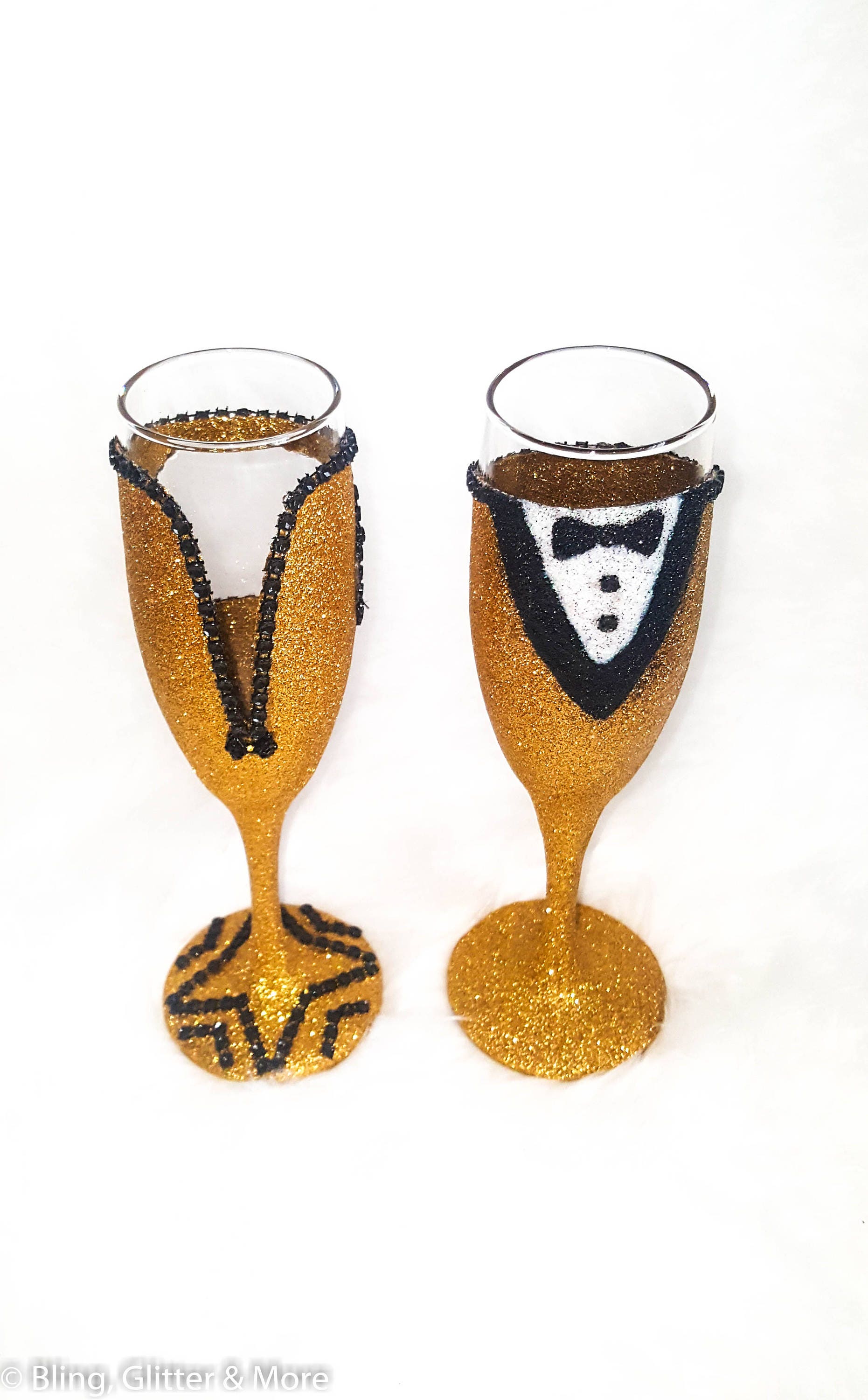 His and Hers Glasses, Prom Decorations, Wedding Present, Black and Gold ...