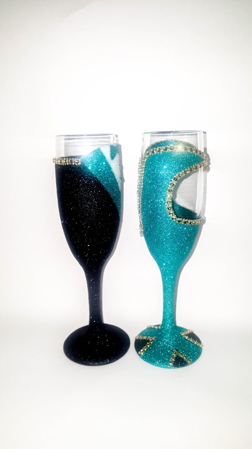 Prom Glitter Glasses, His and Hers Toasting Flutes, Wedding Champagne ...