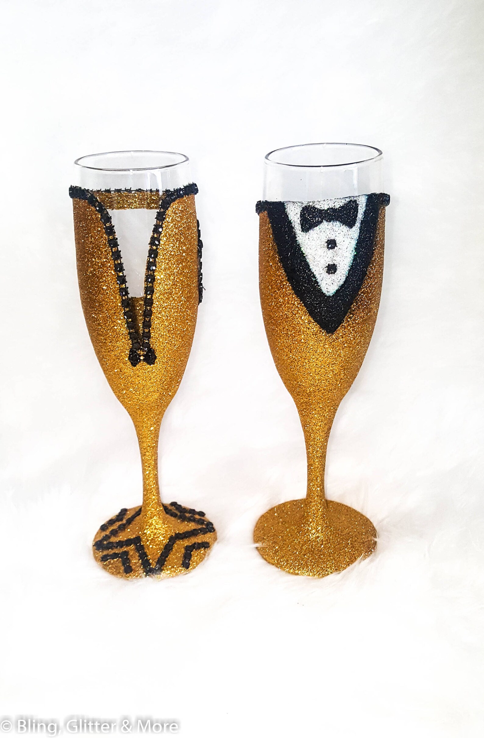 His and Hers Glasses, Prom Decorations, Wedding Present, Black and Gold ...