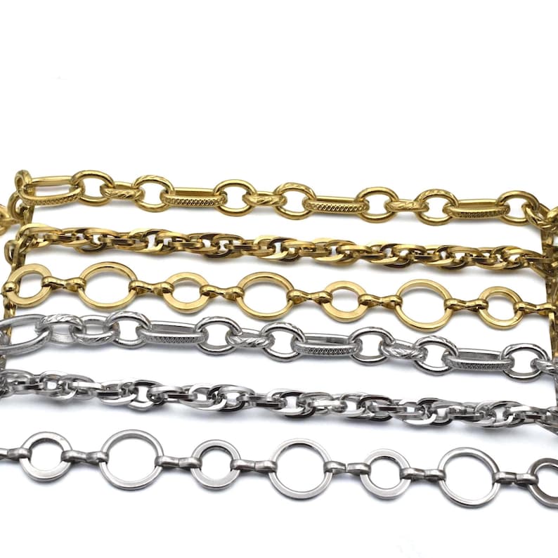 Link Chains Gold Plated: Oval & Circle Textured Styles - Stainless ...