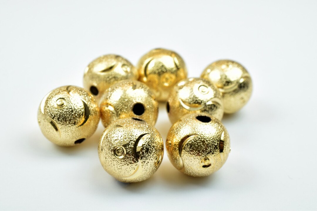 14K 10mm Gold Filled Look Beads: EP Stardust Finish - Diamond Cut Round ...