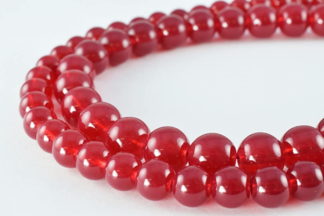 Milky Red Round Glass Beads: Crackle Texture - Bohemian Style, Assorted ...