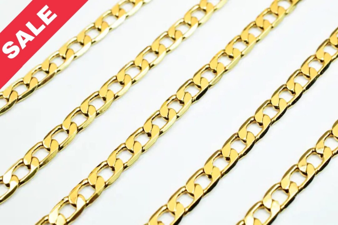 Cuban Gold Plated Flat Chain 18K/14K: Tarnish Resistant, Wide Links ...