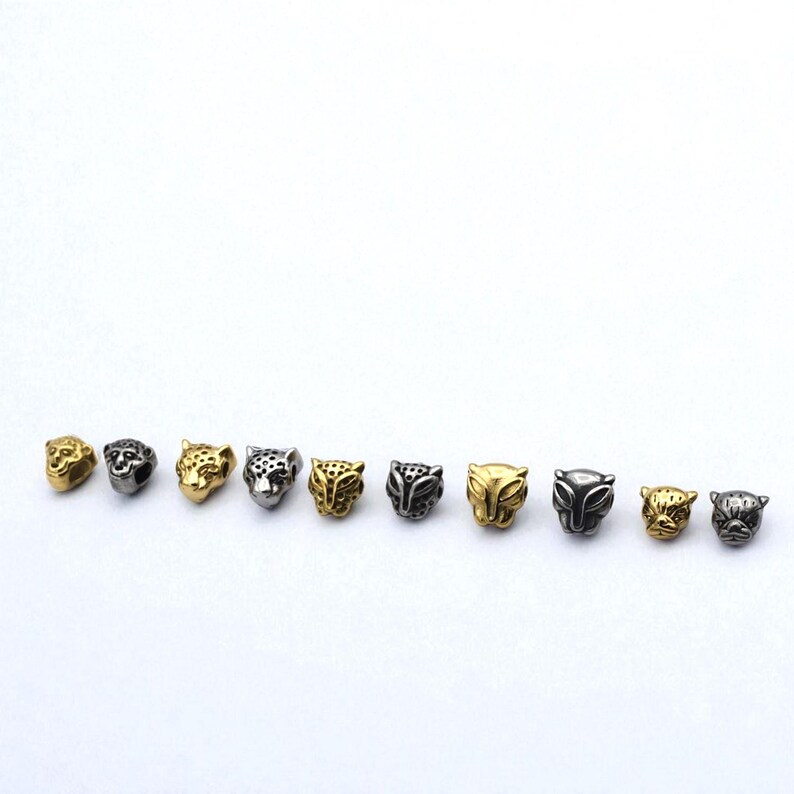 Leopard and Panther Head Beads: Antique Gold & Silver Finish - Large ...