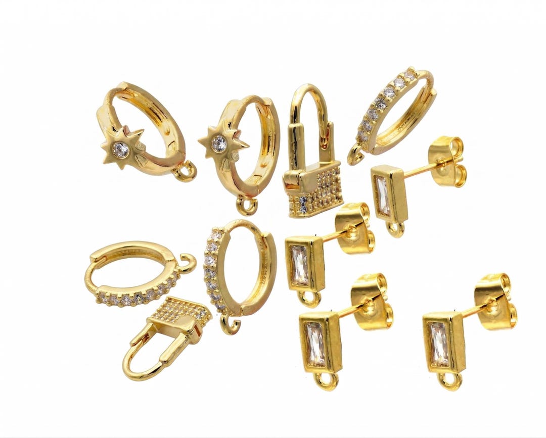 18K Gold Filled Alternative Lever Back Studs: Clear Zirconia Craft ...