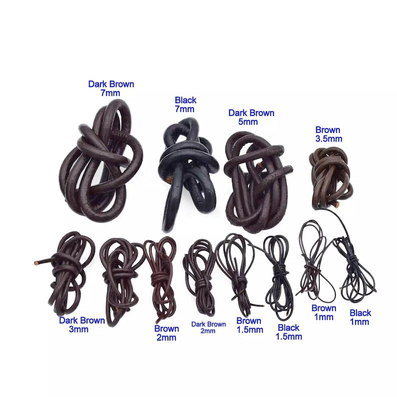 Genuine Leather Cord Strips • Round Leather Lacing • Dark Brown/black ...