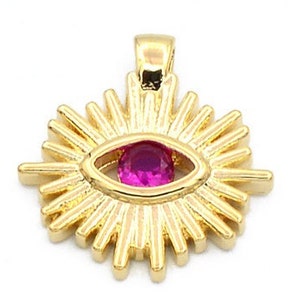 Evil Eye Sun Pendant 14K Gold Filled EP Tarnish Resistant 16mm Clear ...
