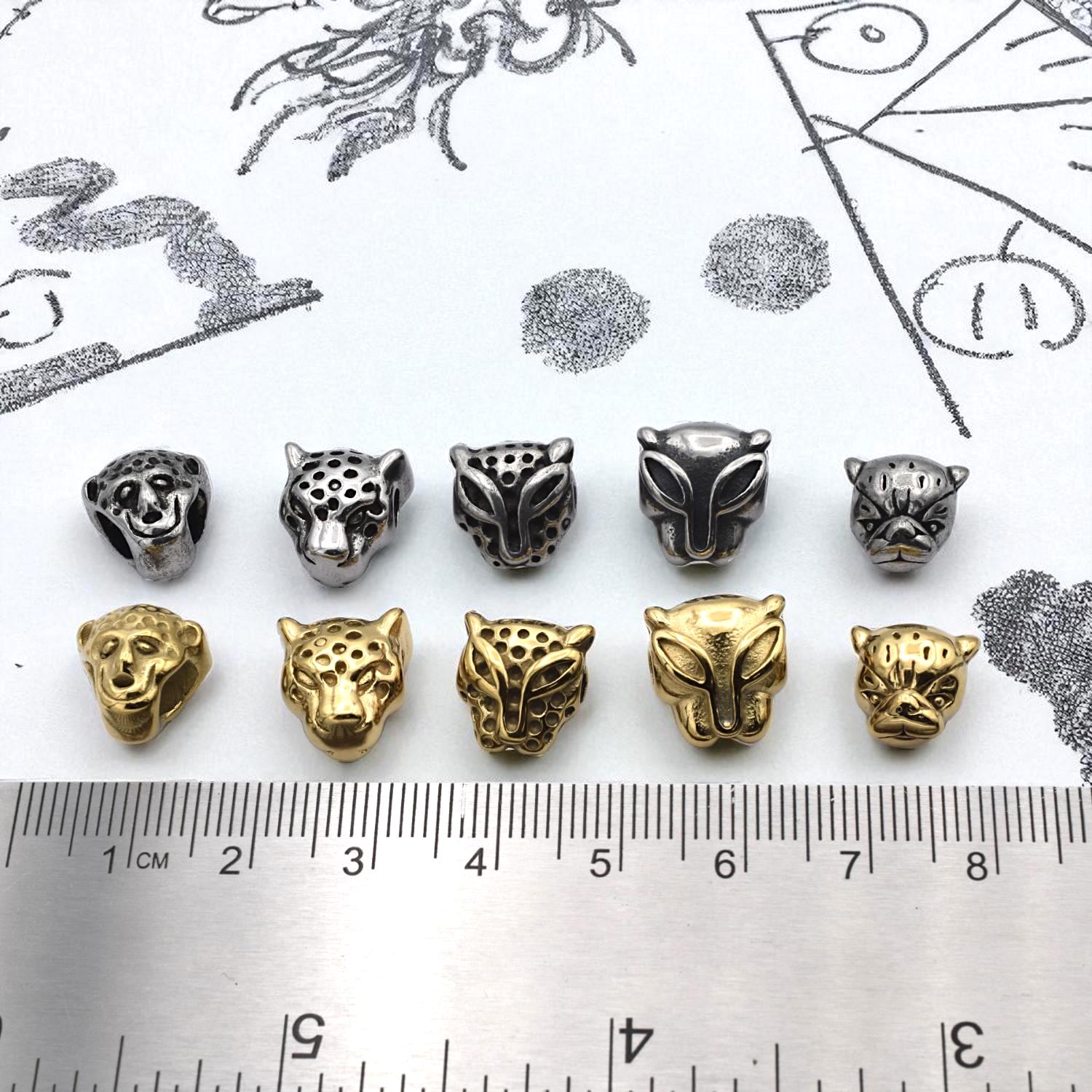 Leopard and Panther Head Beads: Antique Gold & Silver Finish - Large ...