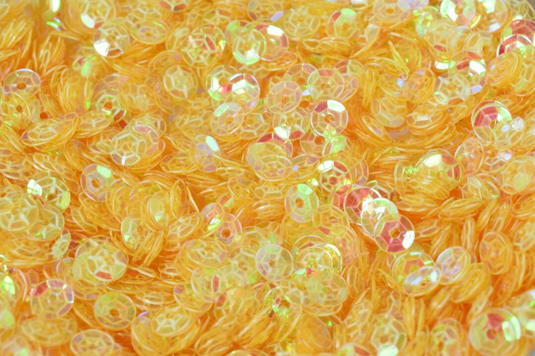3/4/6mm Translucent Yellow Cup Glossy Iridescent Sheen Round Sequins ...