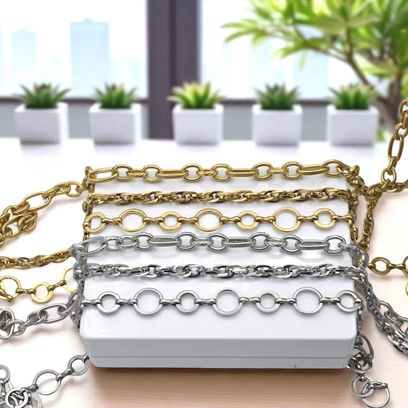 Link Chains Gold Plated: Oval & Circle Textured Styles - Stainless ...