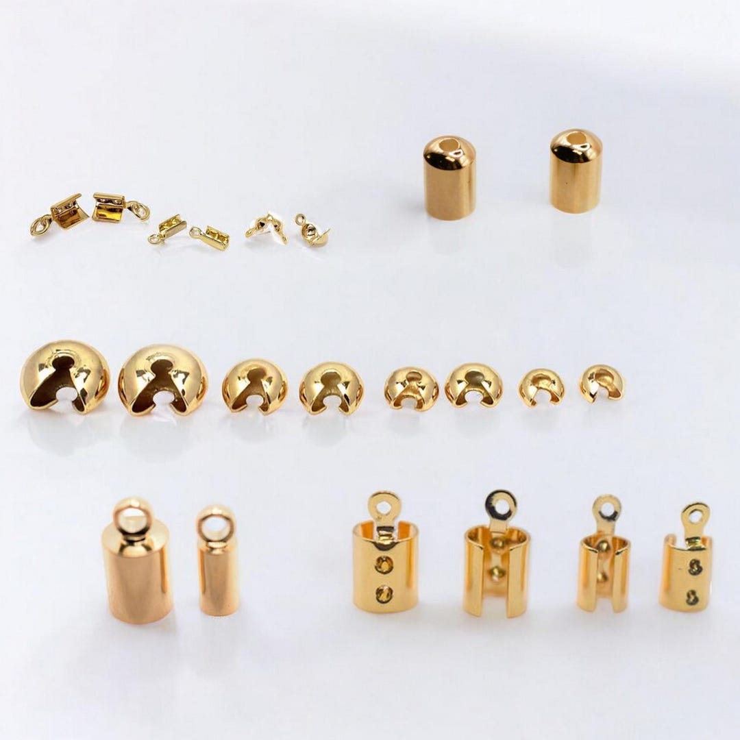 18K Gold Filled Ball Chain Crimp Cover End Tips: Gold Tone Jewelry ...