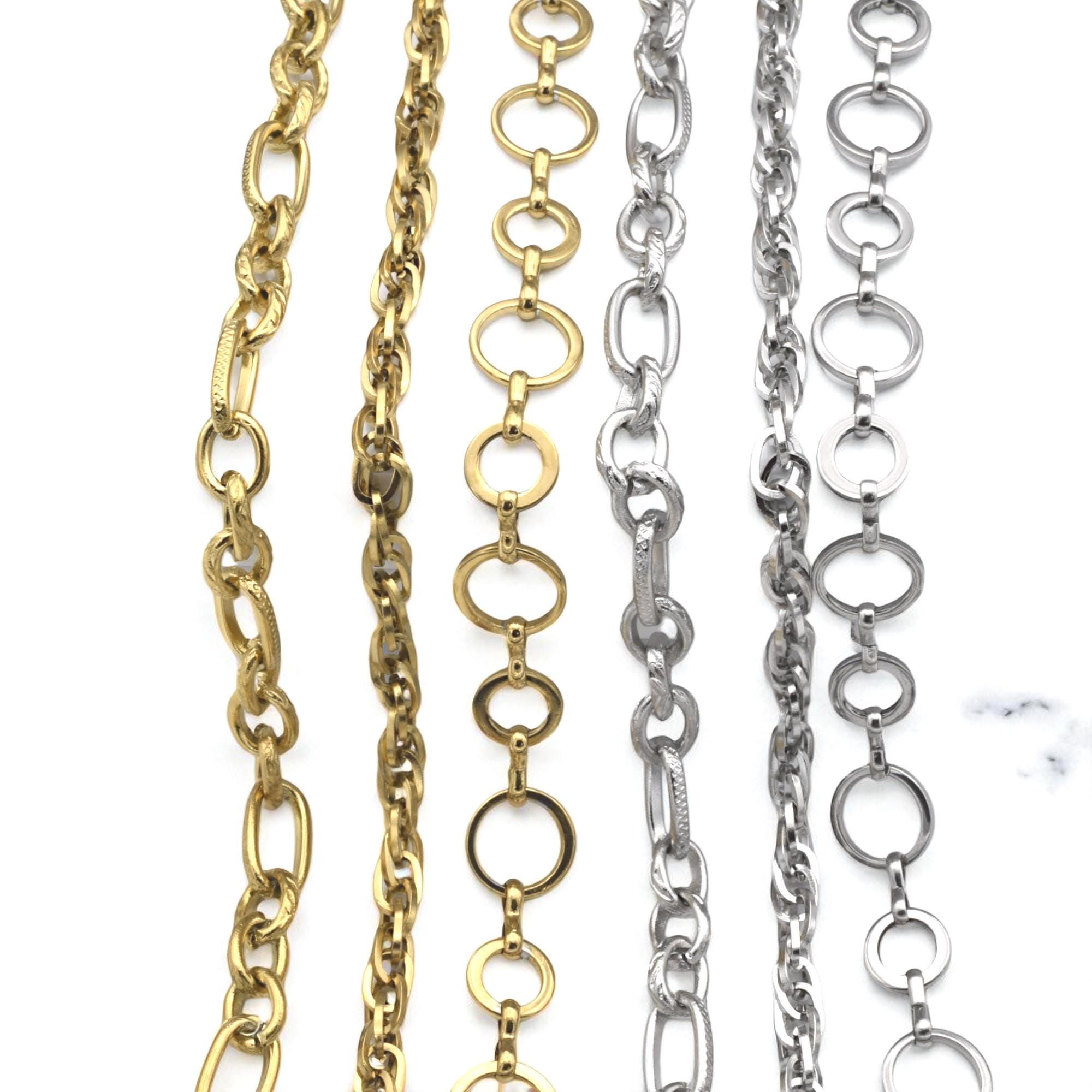 Link Chains Gold Plated: Oval & Circle Textured Styles - Stainless ...