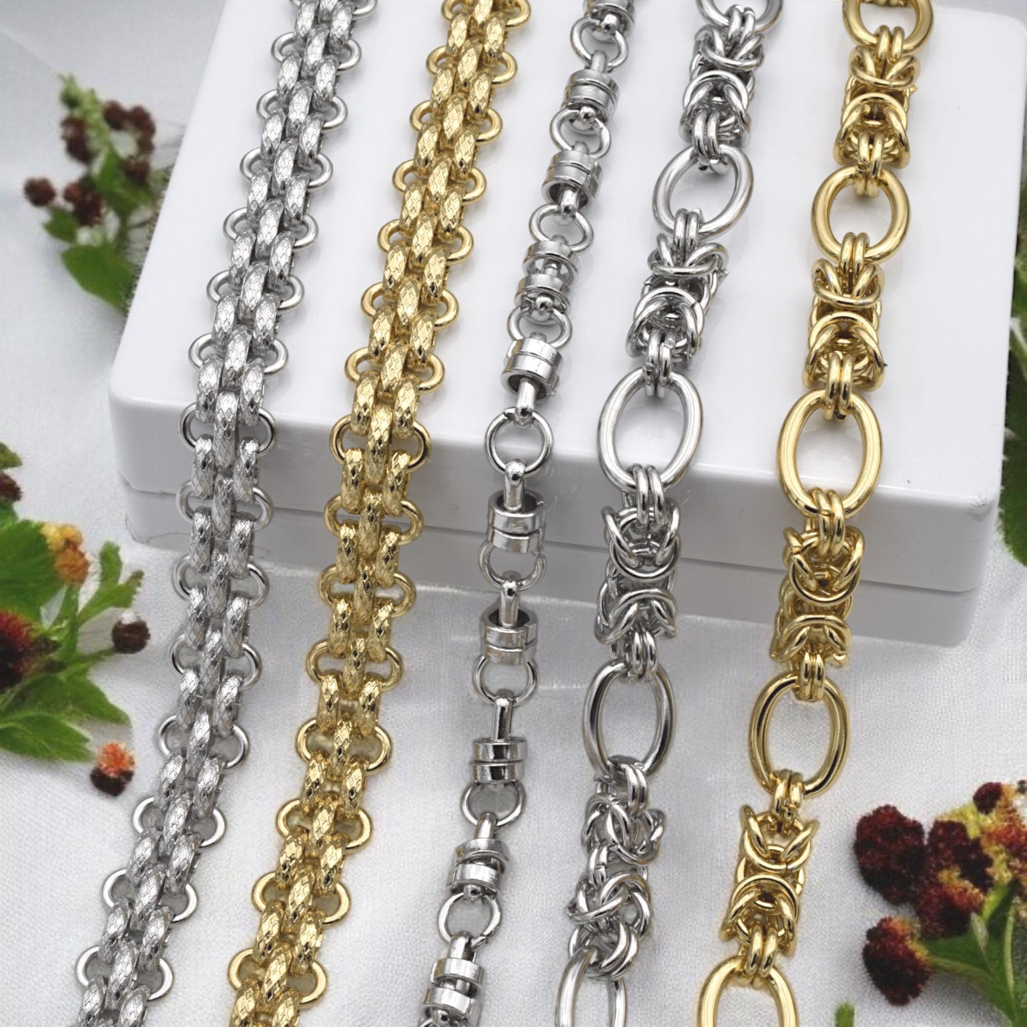 Gold and Silver Oval Link Chain, Textured Stainless Steel (heavy Duty ...