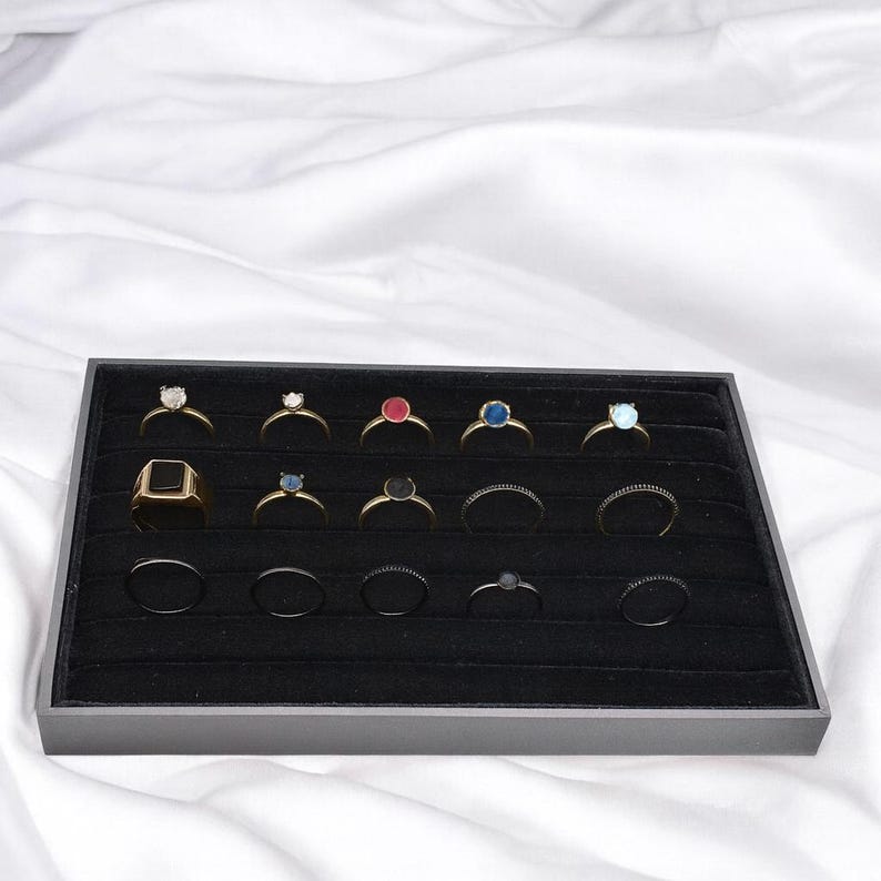 Black Velvet Ring Display Tray Elegant Jewelry Organizer for Rings ...