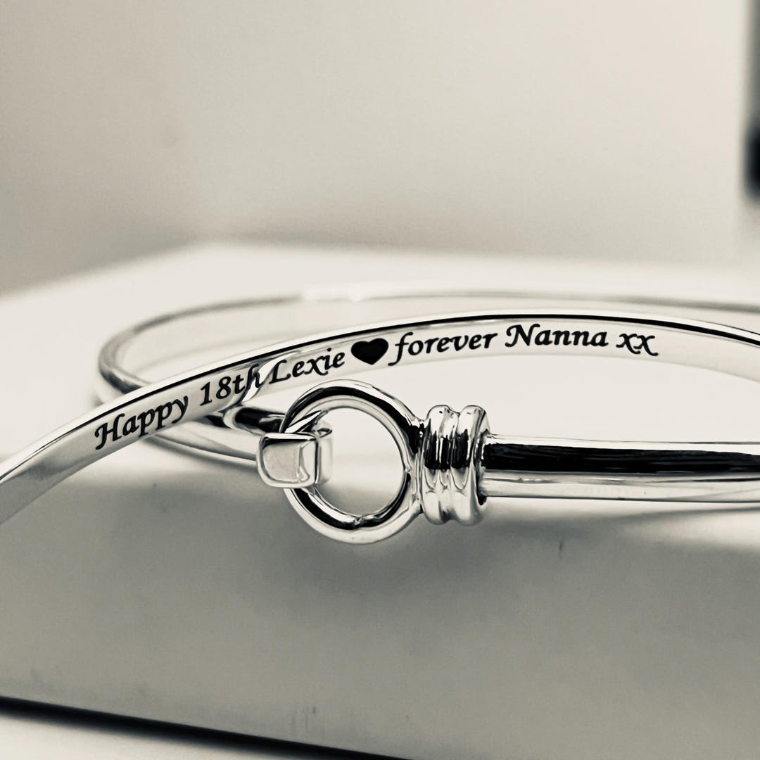 Silver Bangle With Engraving Personalised Silver Bracelet Engraved ...