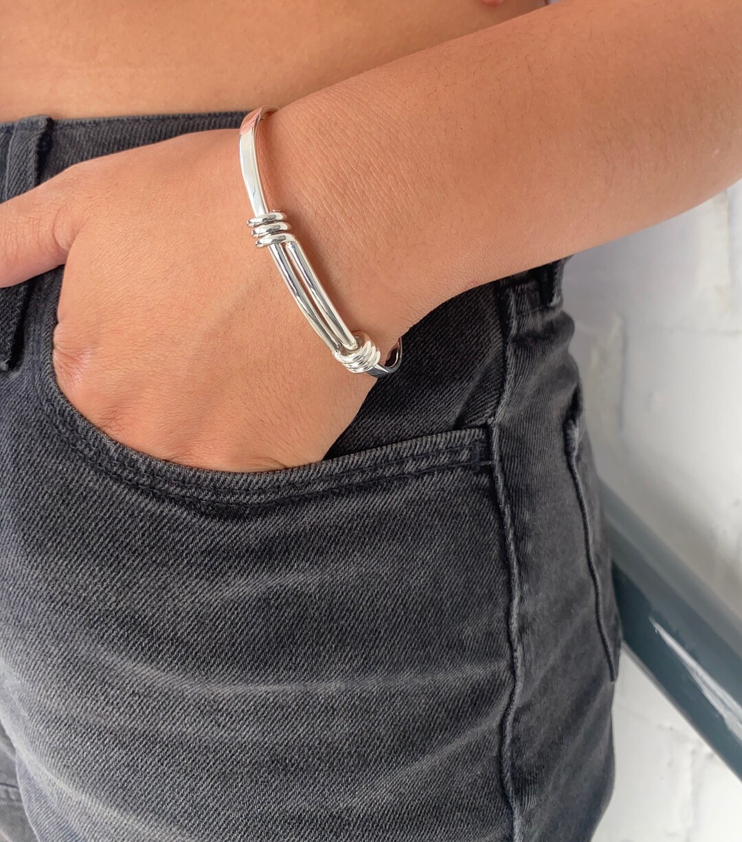 Stretchy Silver Bangle Springy Silver Bangle Gold Bangle Christening Bangle Tension Bracelet ...