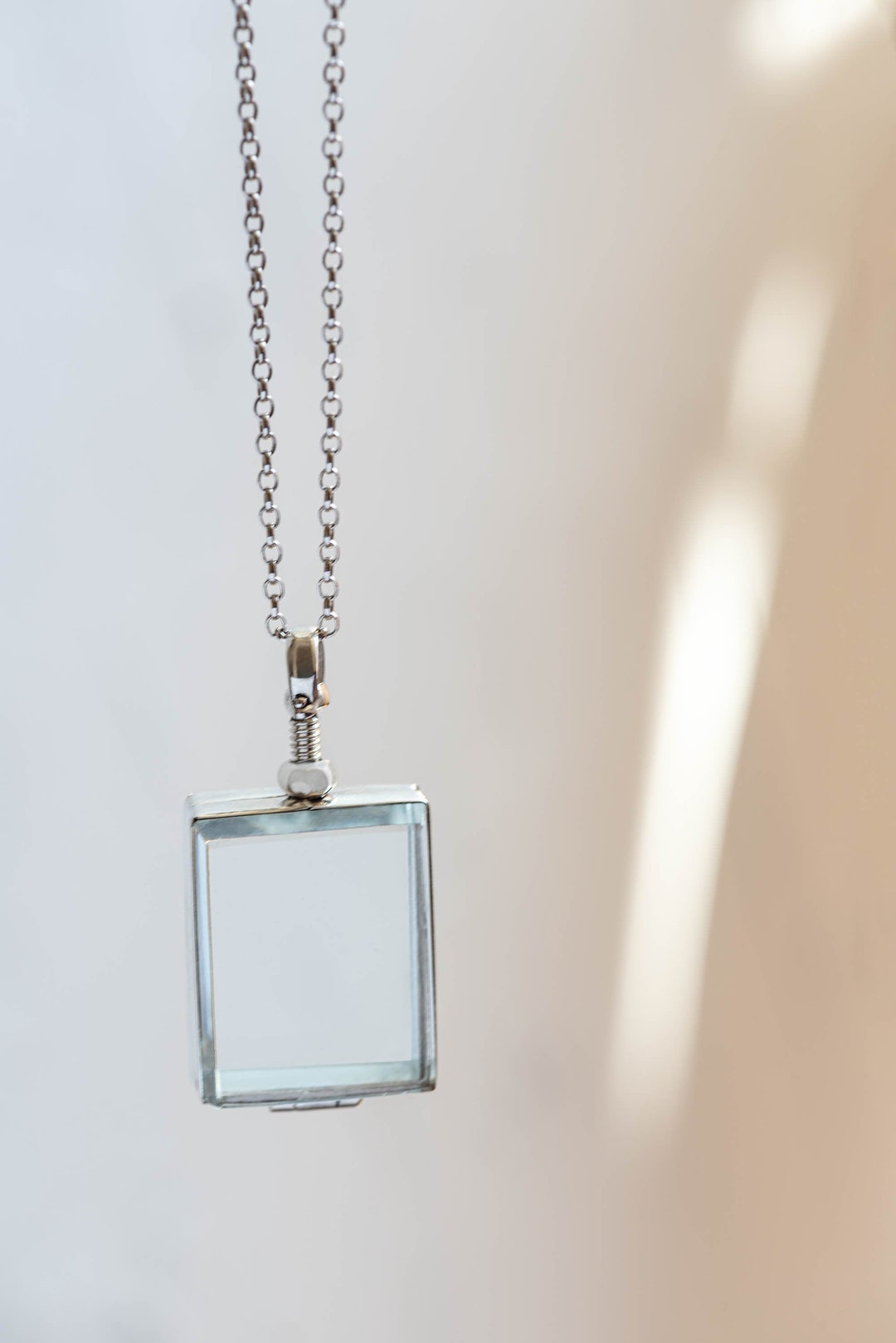 Medium Clear Glass Rectangle Locket Necklace, Personalised Locket for ...