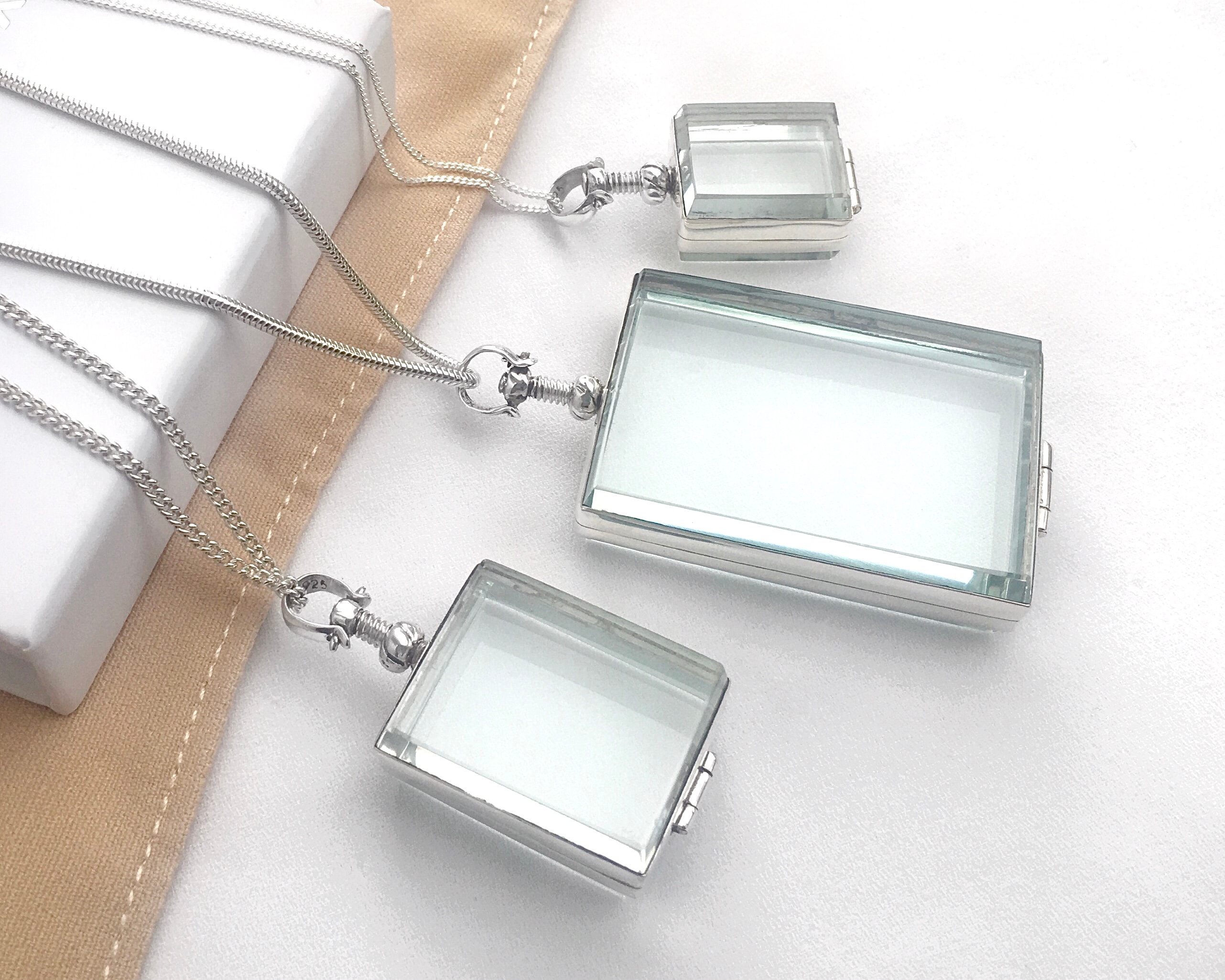 Medium Clear Glass Rectangle Locket Necklace Personalised | Etsy