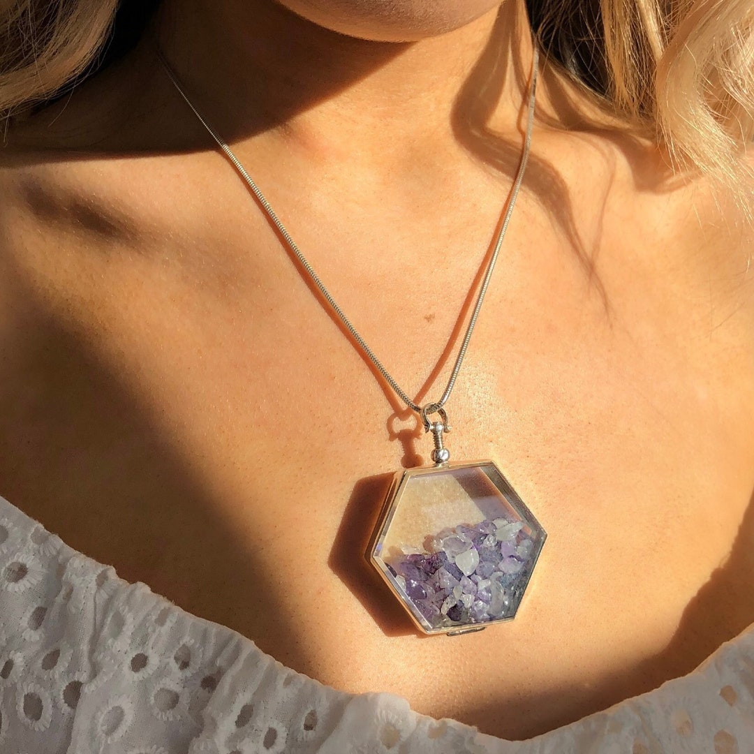 Beveled Glass Locket in 3 Sizes, Hexagon Locket Made With Sterling ...