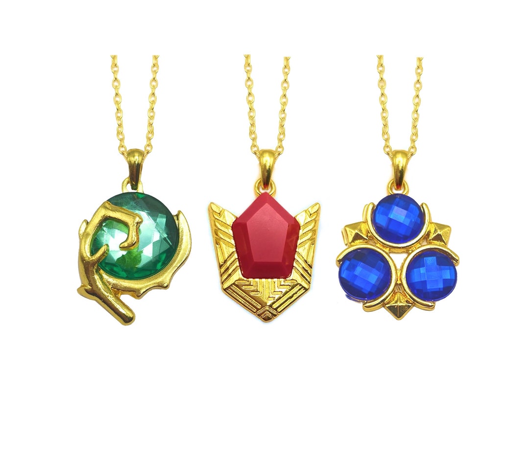 Zelda All 3 Spiritual Stones Necklace Set Kokiri Emerald Goron Ruby Zora Sapphire Legend of ...
