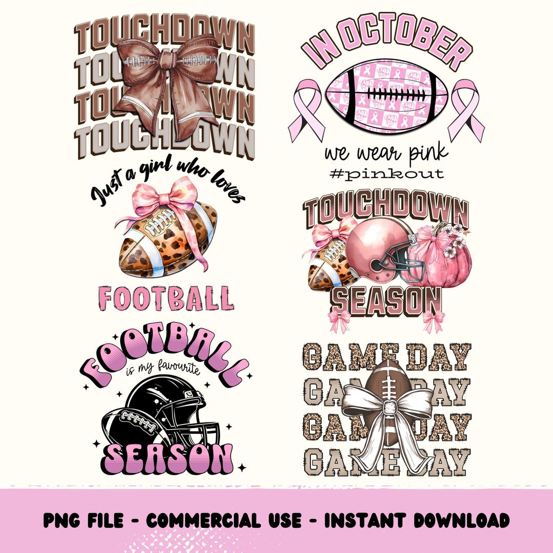 Pink Girly Football Designs: Game Day PNG Bundle (digital Download) - Etsy